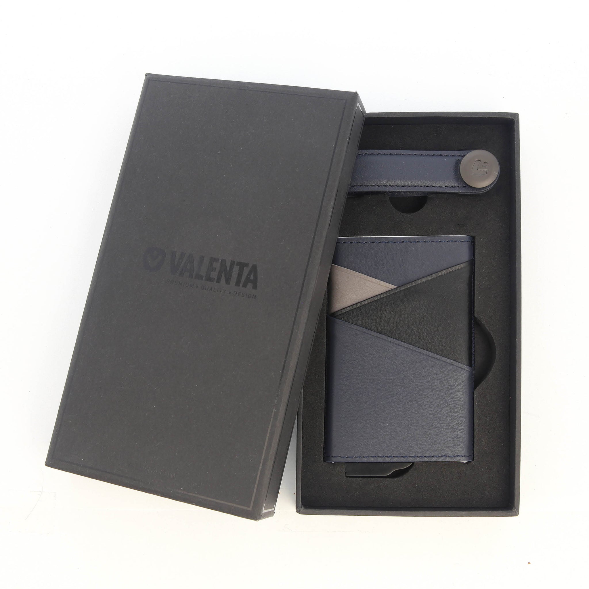 Gift Set Leer Pasjeshouder Snap Blauw / Sleutelhouder Blauw